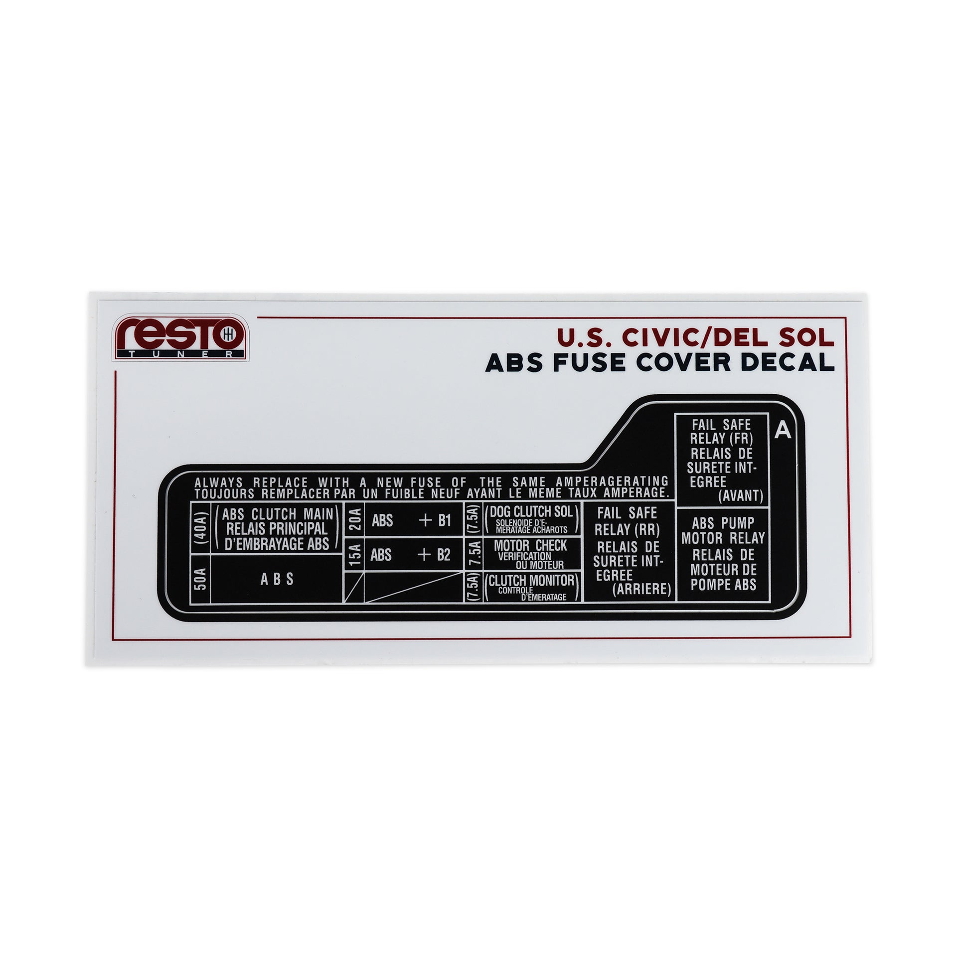 RestoTuner ABS Fuse Box Cover Replacement Decal · Hybrid Racing