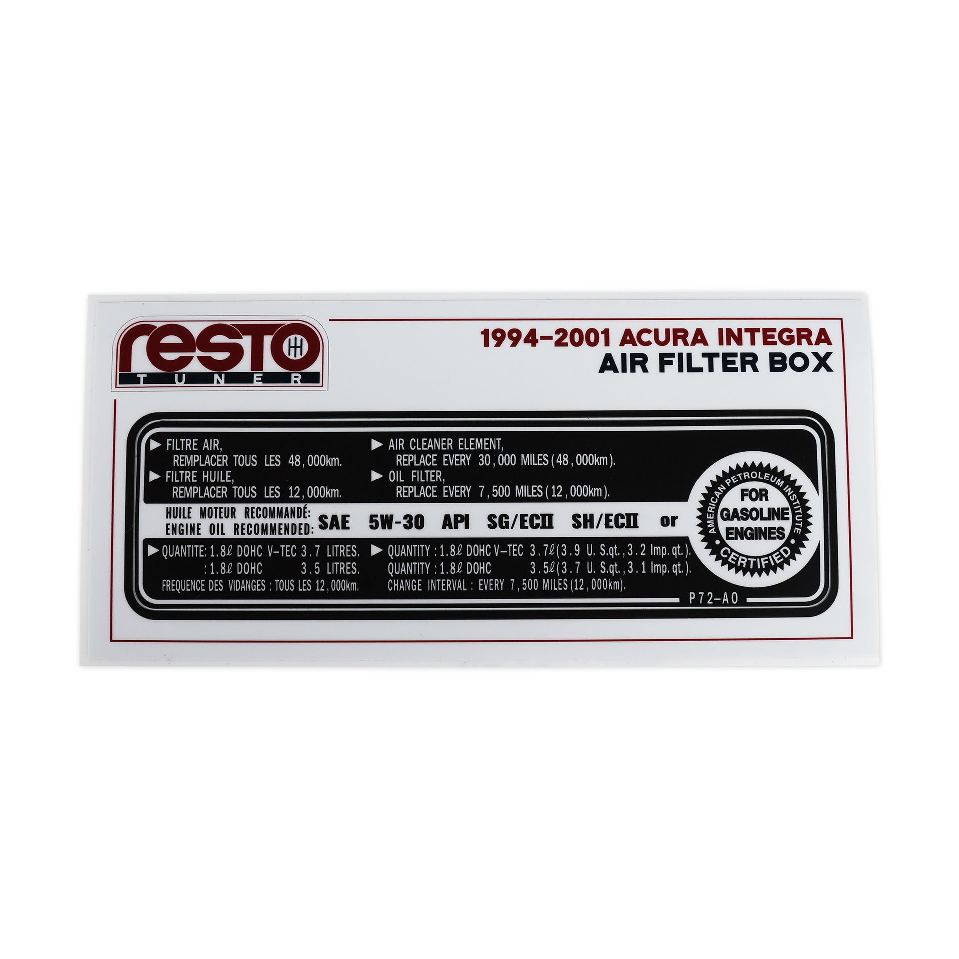 RestoTuner 1994-2001 Integra Air Filter Box Replacement Decal · Hybrid ...